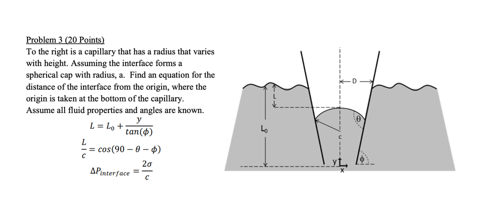 Solved Problem 3 (20 Points) To the right is a capillary | Chegg.com