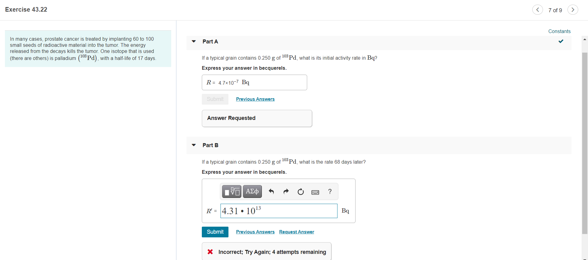 Solved Exercise 43.22 7 of 9 > Constants Part A In many | Chegg.com