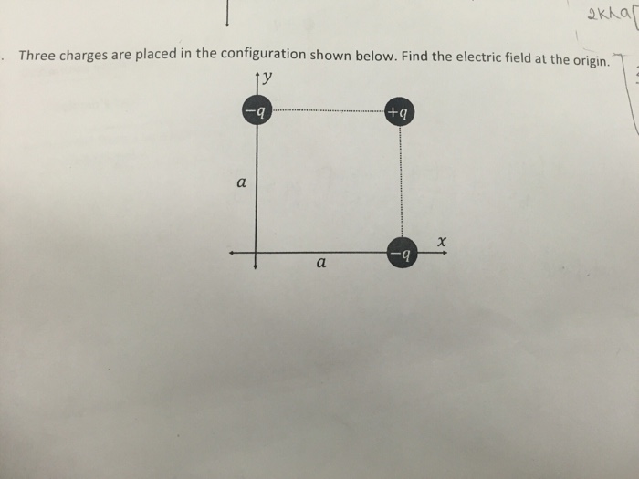 Solved Three charges are placed in the configuration shown | Chegg.com