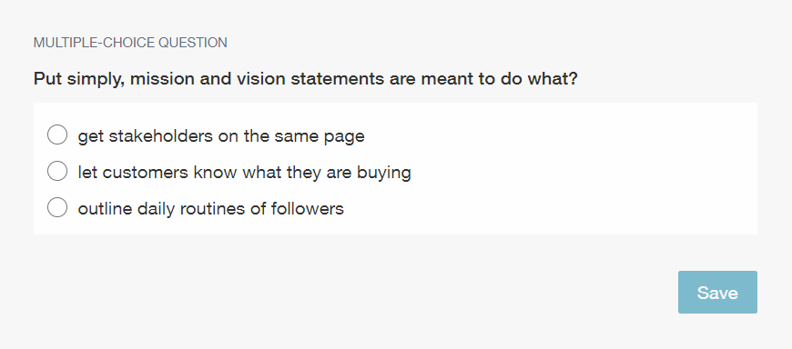 Solved MULTIPLE-CHOICE QUESTIONPut simply, mission and | Chegg.com