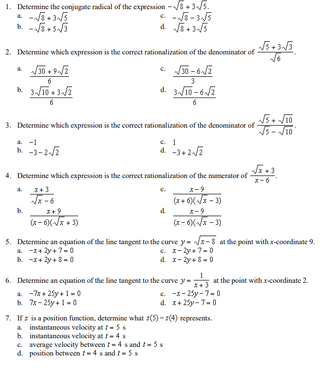 Solved 1. Determine the conjugate radical of the expression | Chegg.com