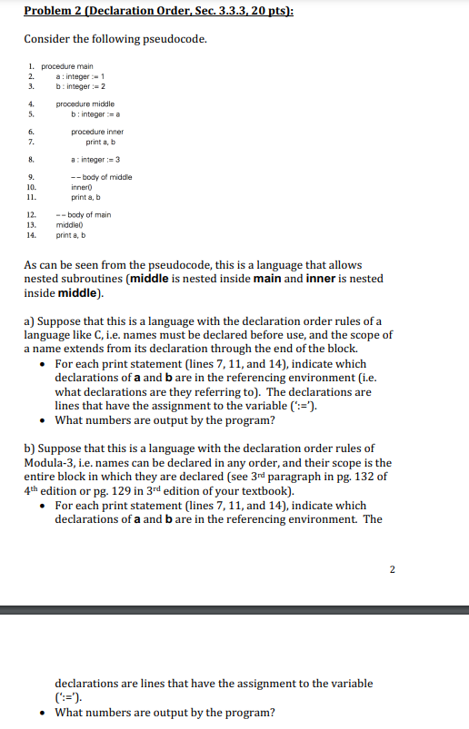 Solved Problem 2 (Declaration Order, Sec. 3.3.3,20 pts): | Chegg.com