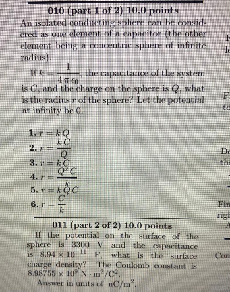 Solved 010 (part 1 of 2 ) 10.0 points An isolated conducting | Chegg.com