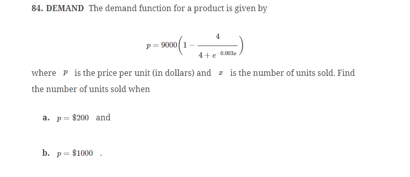 Solved 84. DEMAND The demand function for a product is given | Chegg.com