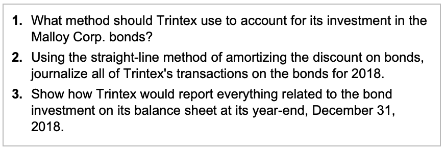 Solved On September 30, 2018, Trintex, Inc., purchased 5.5% | Chegg.com