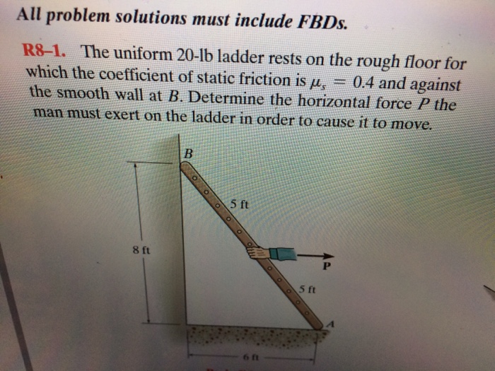 Solved The uniform 20-lb ladder rests on the rough floor for | Chegg.com