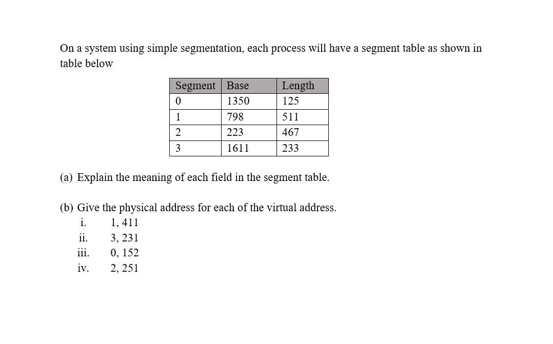Solved On a system using simple segmentation, each process | Chegg.com
