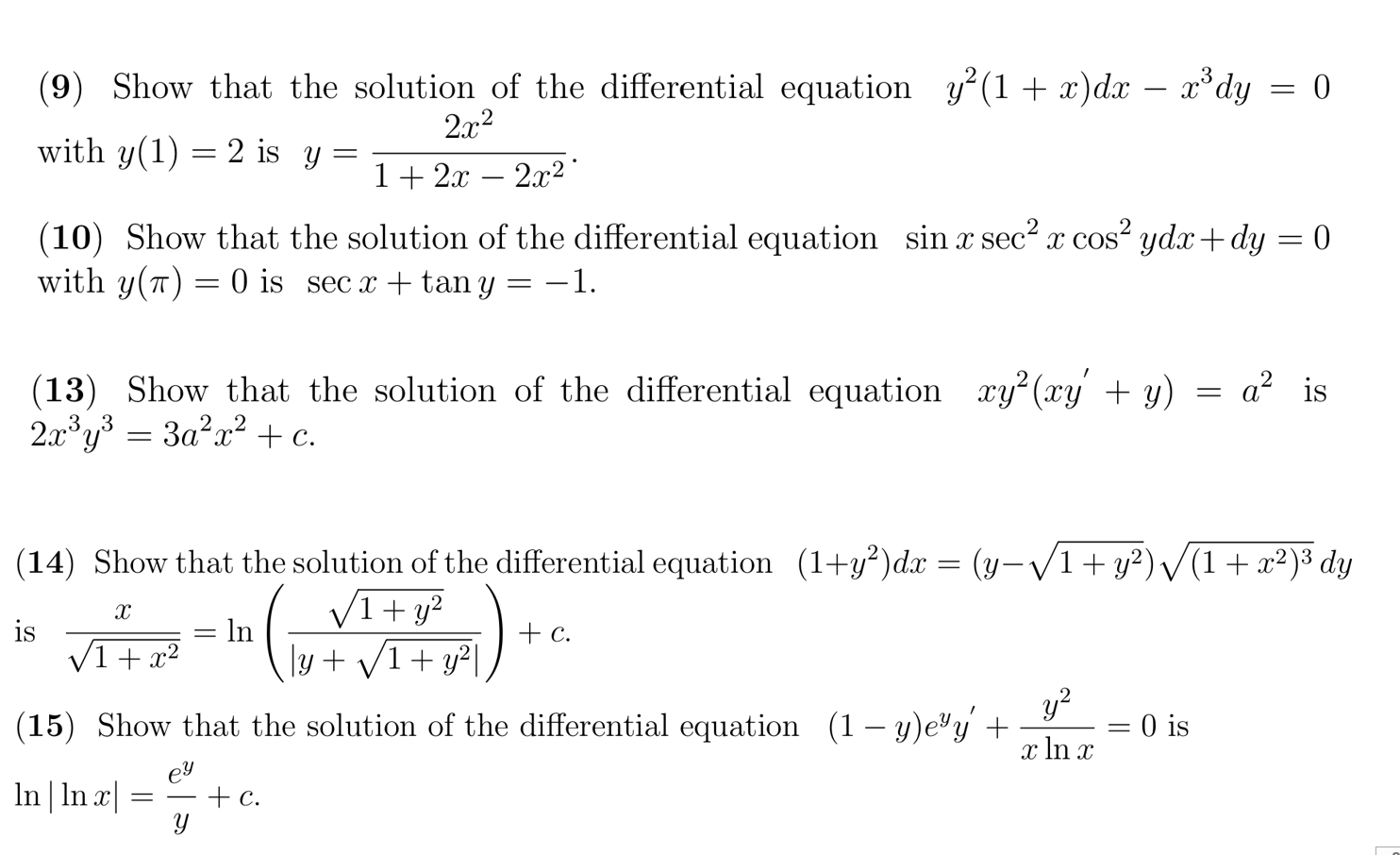 Solved Separable Differential Equations Solve All 5 ﻿thank