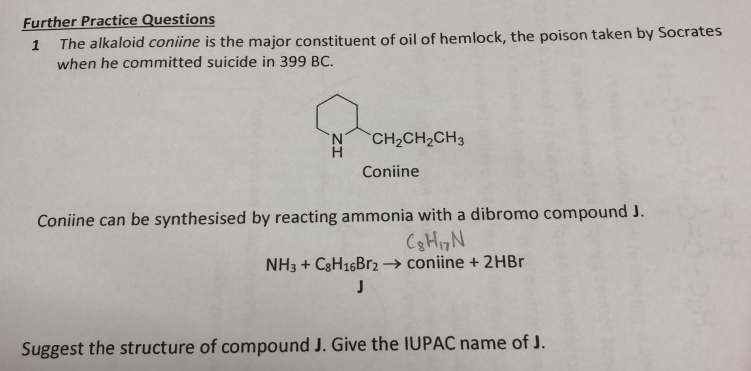 Solved Further Practice Questions 1 The alkaloid coniine is | Chegg.com