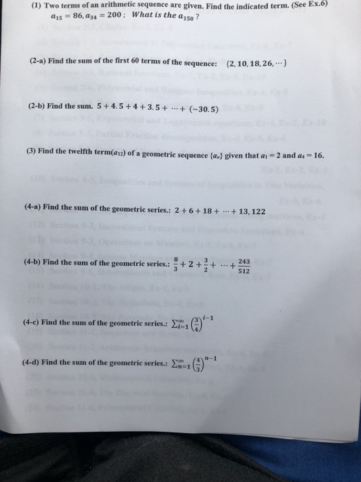 Solved (1) Two terms of an arithmetic sequence are given. | Chegg.com