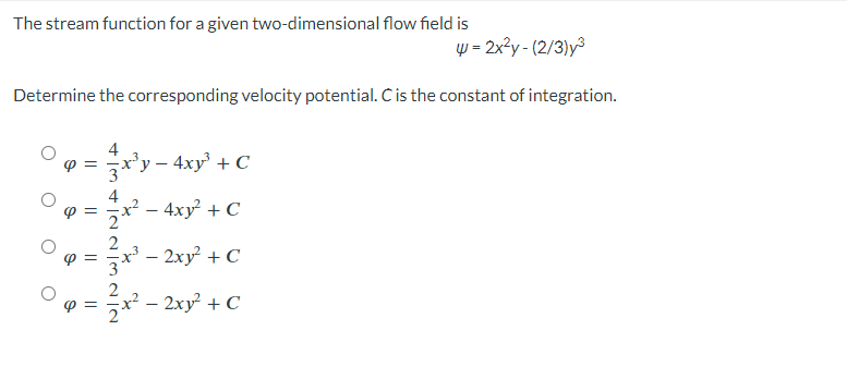 Solved The Stream Function For A Given Two Dimensional Flow