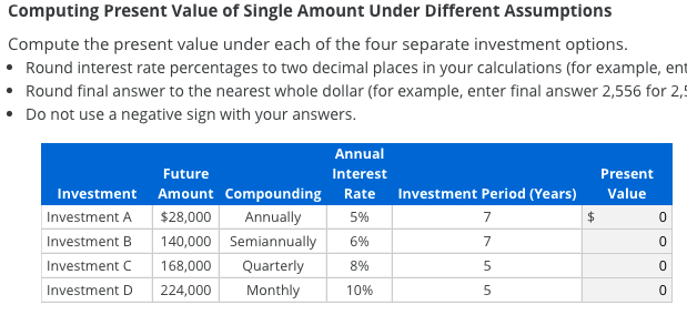 Solved Computing Present Value of Single Amount Under | Chegg.com