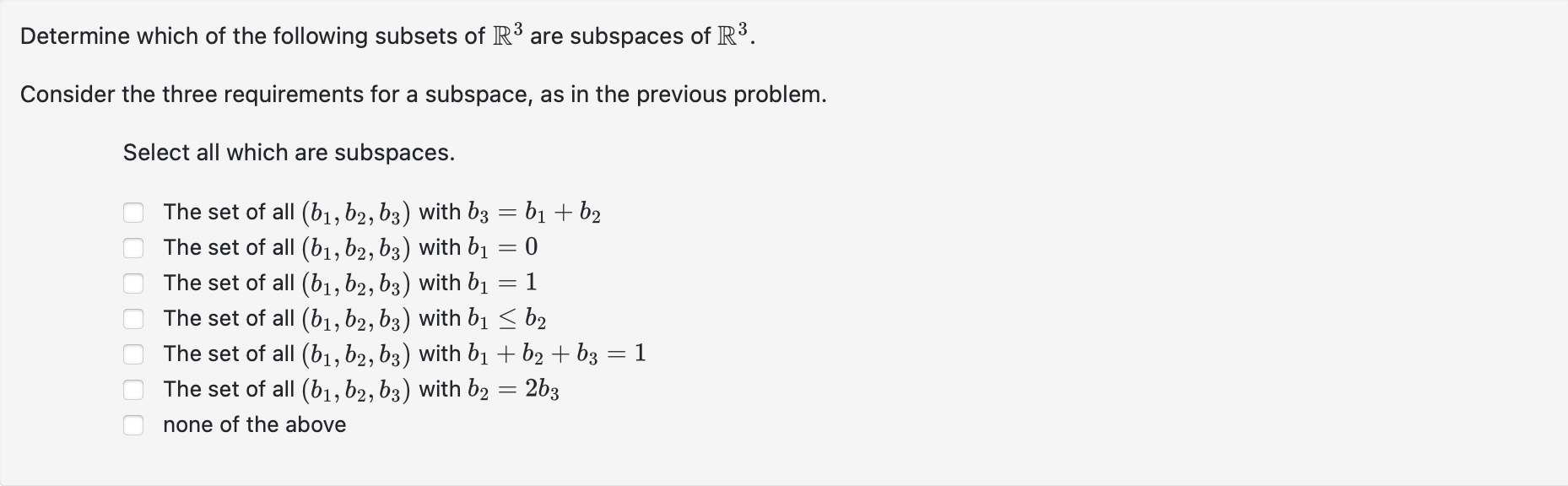 Solved Determine which of the following subsets of R3 are | Chegg.com