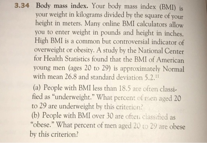 Solved 3.34 Body mass index. Your body mass index (BMI) is | Chegg.com