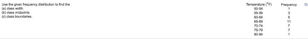 Solved TemperatureF) Frequency Use the given frequency | Chegg.com