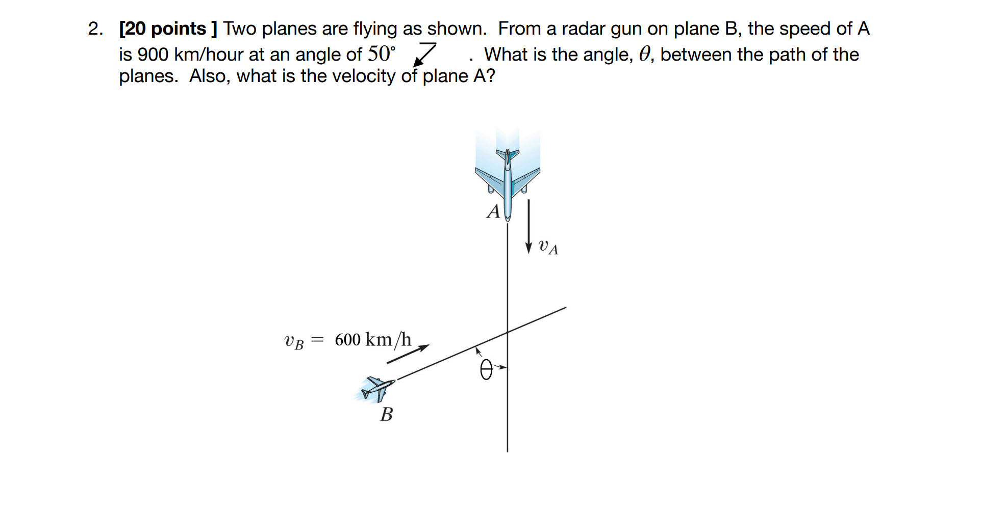 Solved 2. [20 points ] Two planes are flying as shown. From | Chegg.com