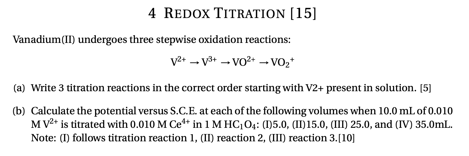 Solved Vanadium(II) undergoes three stepwise oxidation | Chegg.com