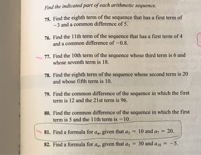 Solved Find the indicated part of each arithmetic sequence. | Chegg.com