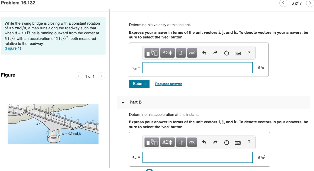 Solved 스 Problem 16.132 6 of 7 While the swing bridge is | Chegg.com