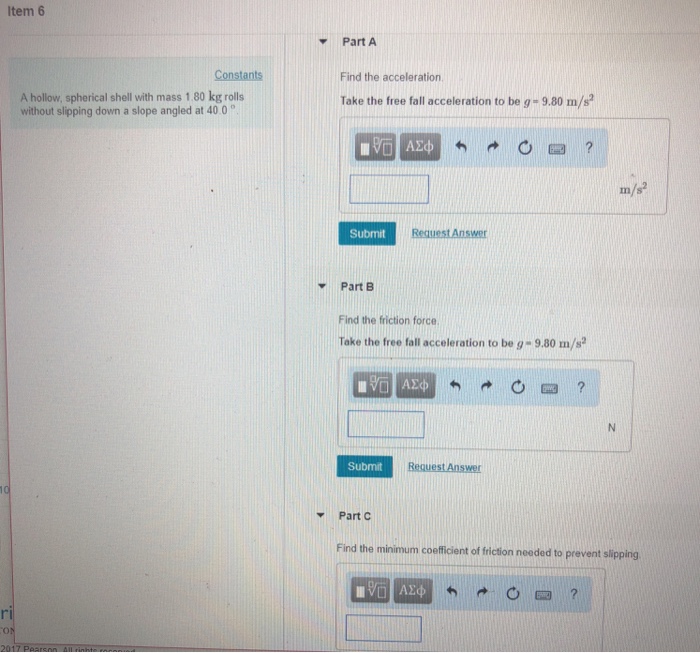 Solved Item 6 PartA Constants A hollow, spherical shell with | Chegg.com Solved Item 6 PartA Constants A hollow, spherical shell with | Chegg.com