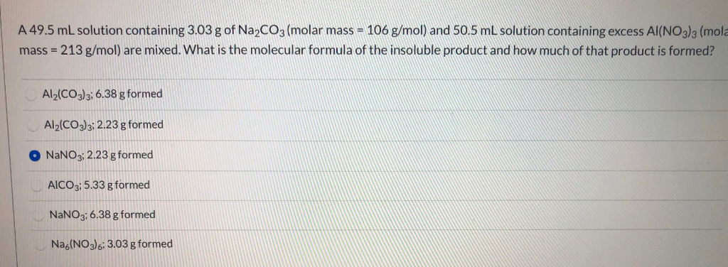 Solved A 49.5 mL solution containing 3.03 g of Na2CO3(molar | Chegg.com