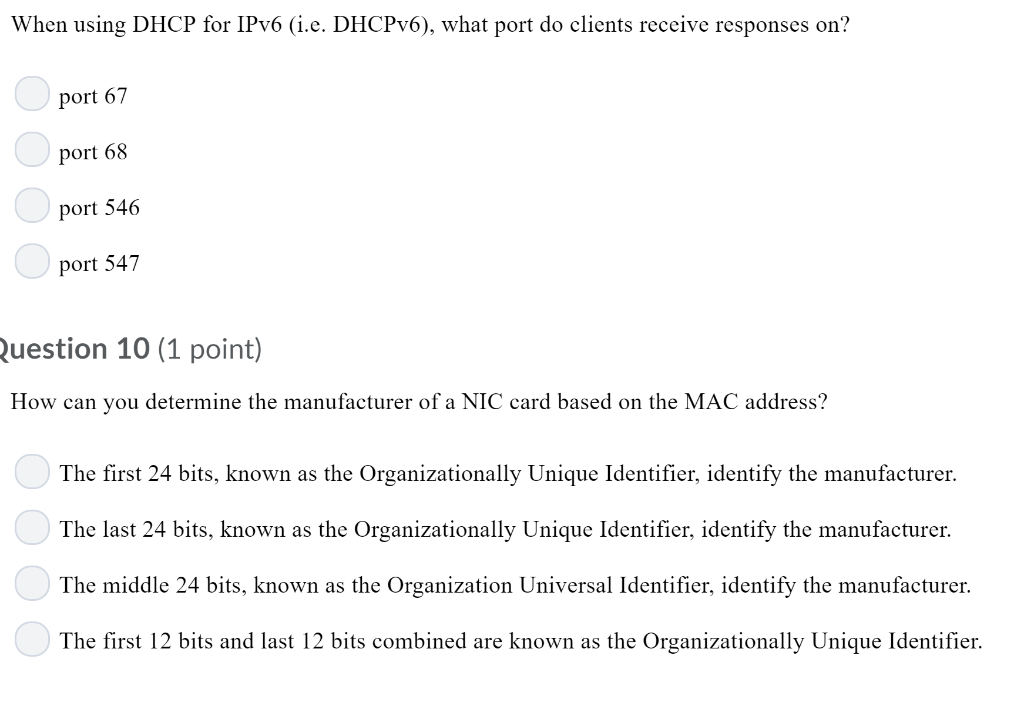 Solved When using DHCP for IPv6 (i.e. DHCPV6), what port do | Chegg.com
