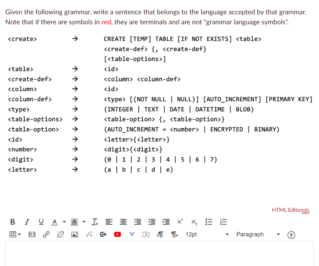Given the following grammar, write a sentence that | Chegg.com