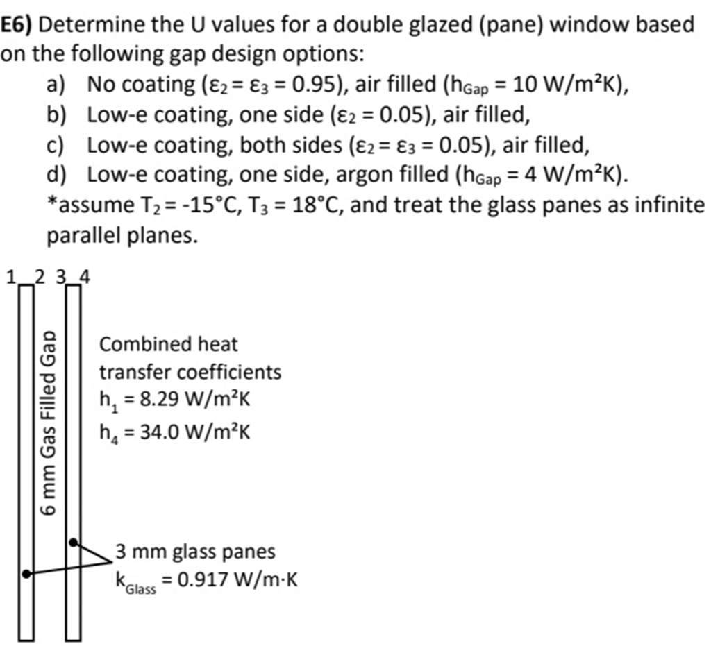 Solved E6) Determine the U values for a double glazed (pane) | Chegg.com