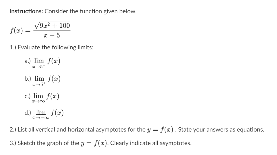 Solved Instructions Consider The Function Given 9484