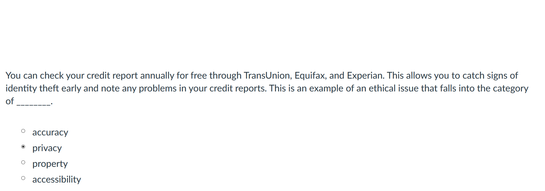 Solved You can check your credit report annually for free | Chegg.com