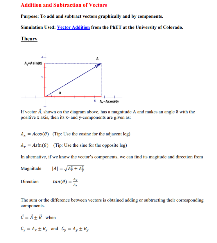 Solved Addition and Subtraction of Vectors Purpose: To add | Chegg.com
