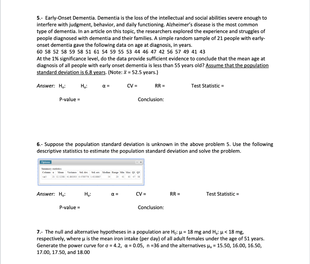 Solved 5.- Early-Onset Dementia. Dementia is the loss of the | Chegg.com