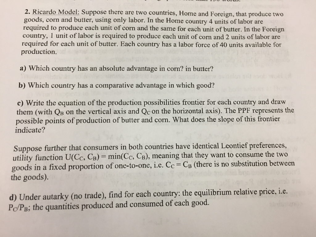 Solved 2. Ricardo Model: Suppose there are two countries, | Chegg.com