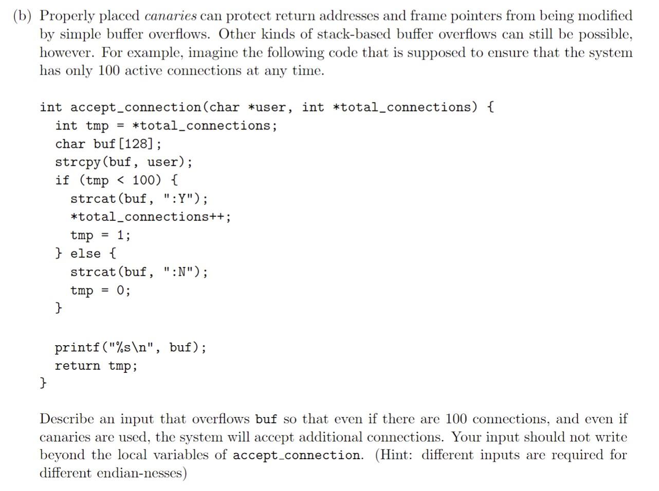 b) Properly placed canaries can protect return | Chegg.com