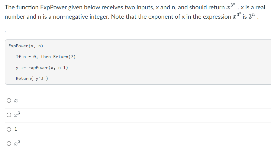 Solved The function ExpPower given below receives two | Chegg.com