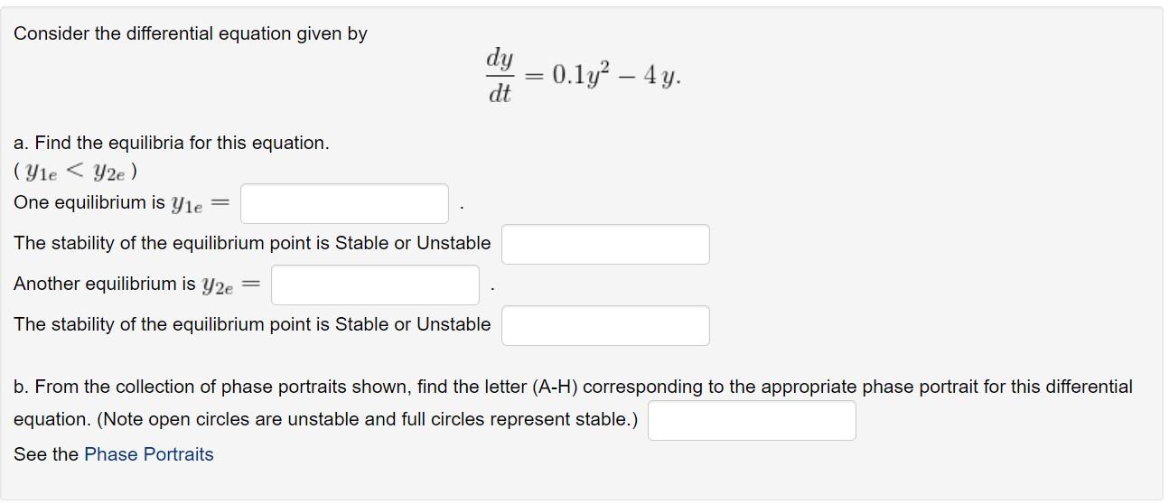 Solved Consider the differential equation given by dy dt | Chegg.com