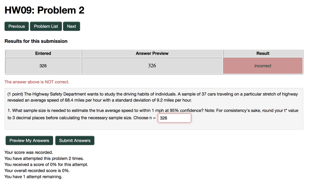 Solved HW09: Problem 2 Previous Problem ListNext Results for | Chegg.com