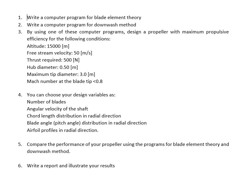 Solved 1. Write a computer program for blade element theory | Chegg.com