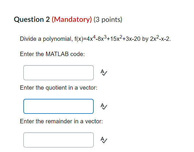 Solved Question 1 (Mandatory) (3 points) For | Chegg.com