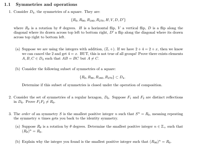 Solved 1.1 Symmetries and operations 1. Consider D4, the | Chegg.com