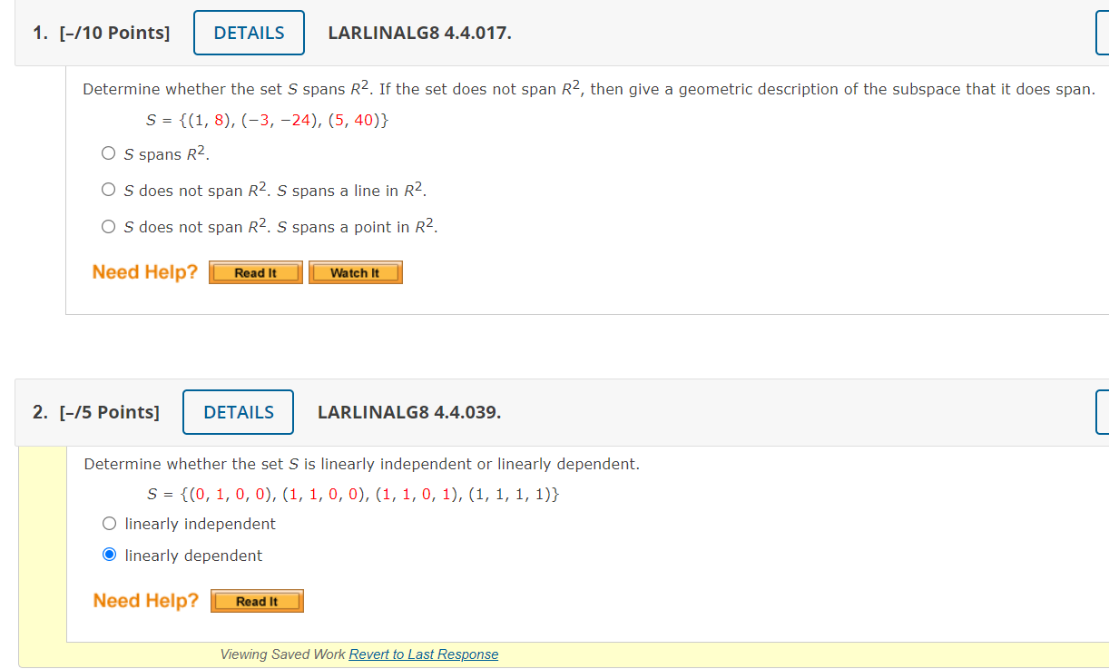 Solved 1. [-/10 Points] DETAILS LARLINALG8 4.4.017. | Chegg.com