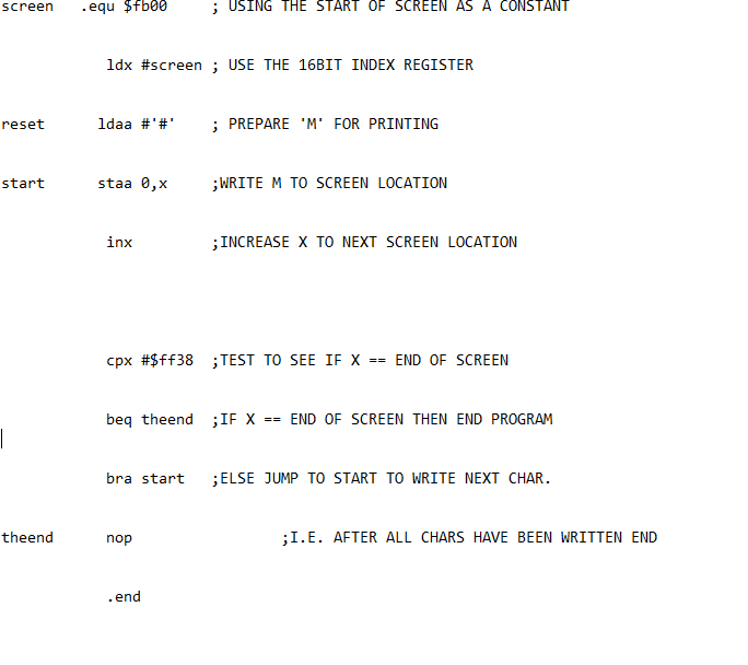 screen .equ $fb00 ; USING THE START OF SCREEN AS A | Chegg.com