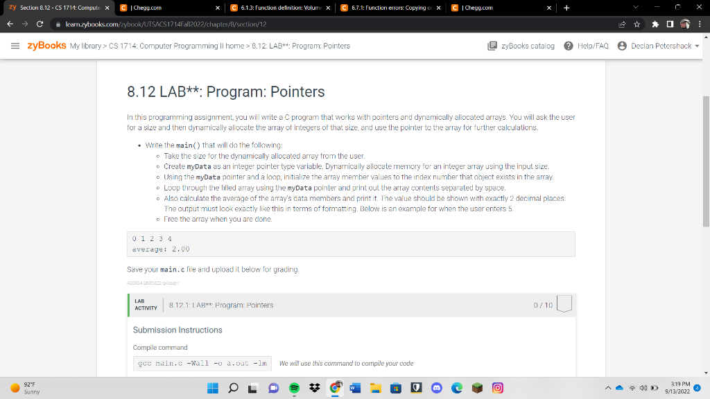8.12 LAB ⋆ : Program: Pointers In this programming | Chegg.com
