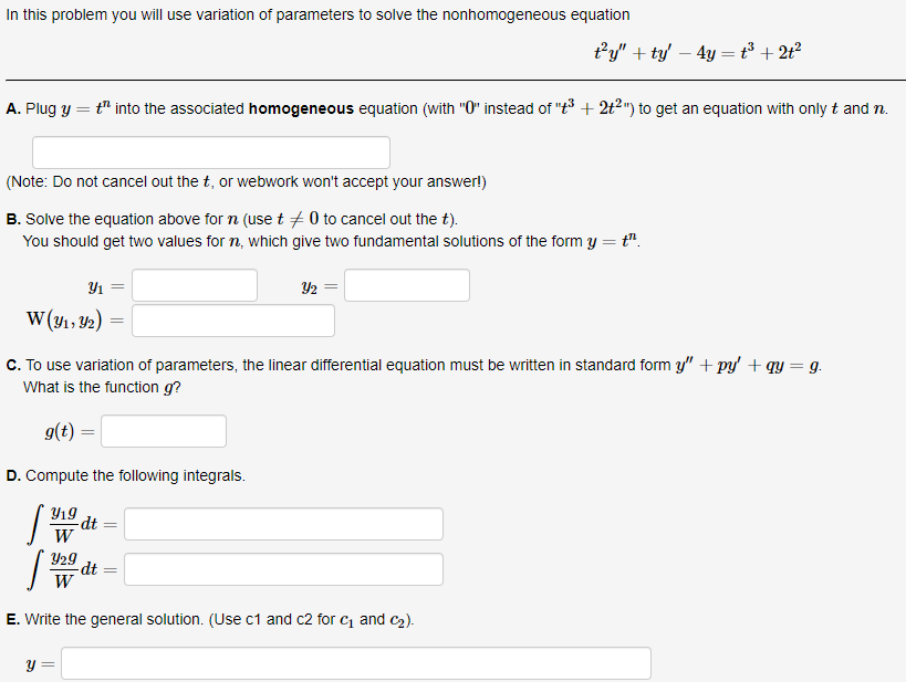 Solved In this problem you will use variation of parameters | Chegg.com