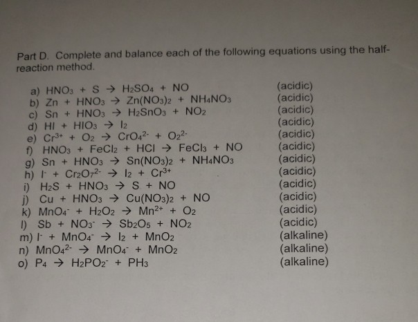 Solved Part D. Complete and balance each of the following | Chegg.com