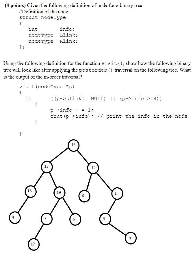 Solved (4 points) Given the following definition of node for | Chegg.com