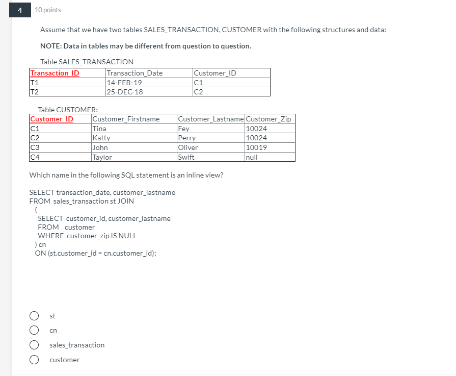 Solved 10 points Assume that we have two tables | Chegg.com