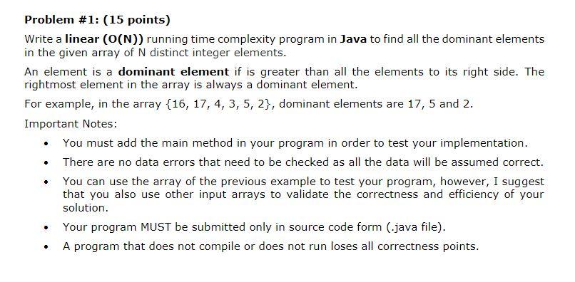 Solved 1 Problem #1: (15 points) Write a linear (O(N)) | Chegg.com