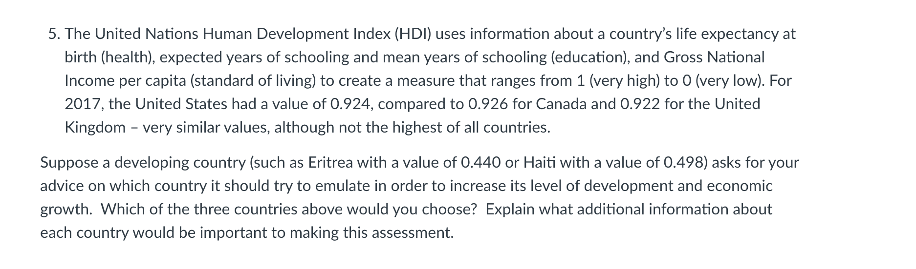 5. The United Nations Human Development Index (HDI) | Chegg.com