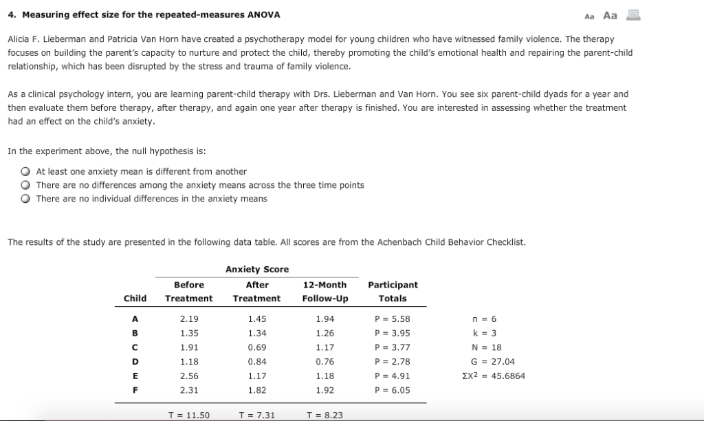Solved 4. Measuring effect size for the repeated-measures | Chegg.com